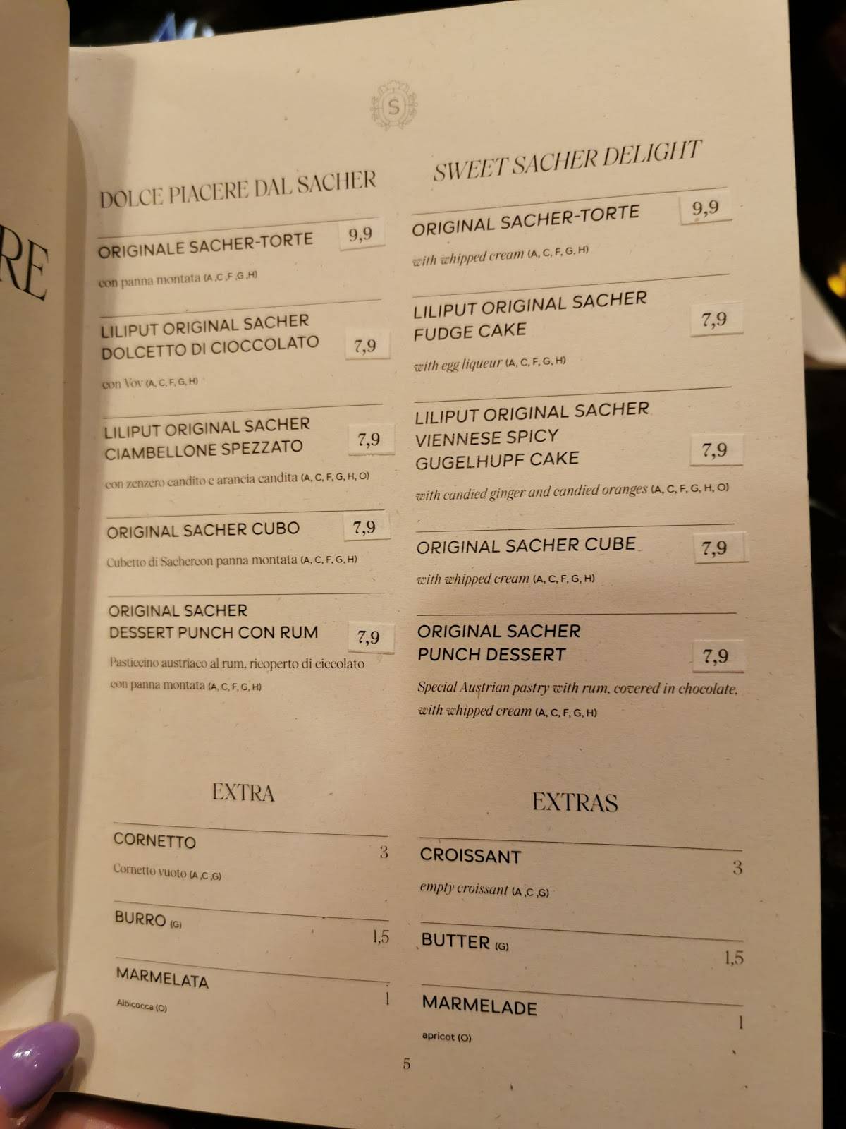 Menu da Caffè Sacher Trieste caffè bar, Trieste