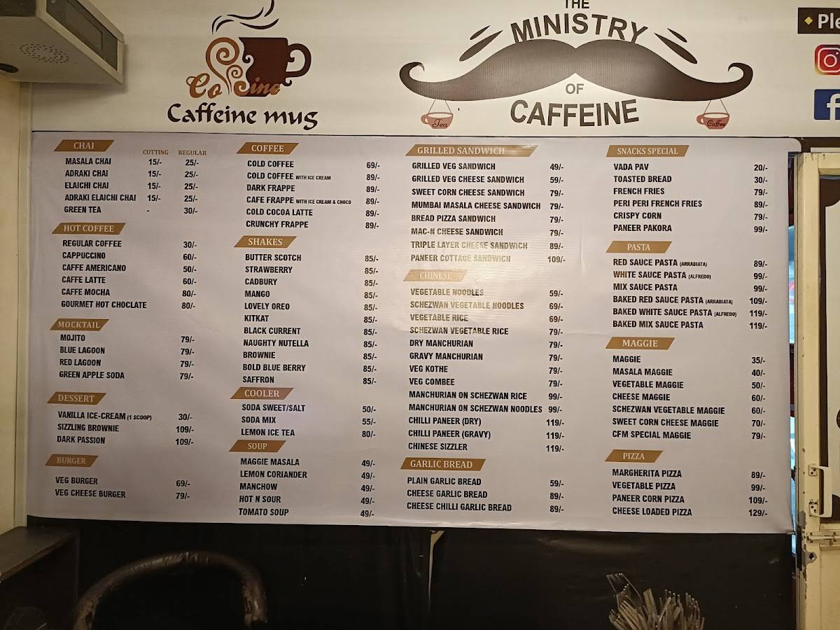 Menu at Caffeine Mug Cafe, Bhopal, Mansarover Complex