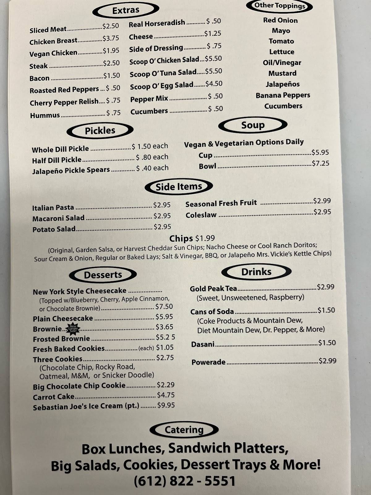 Menu at Caffrey's Deli & Subs fast food, Minneapolis