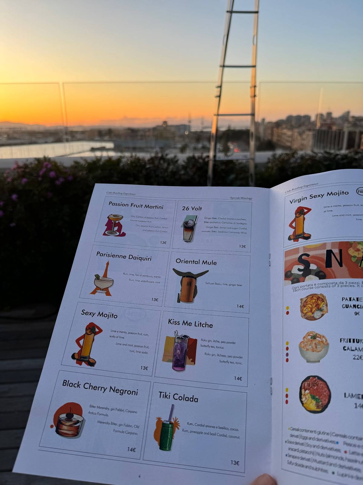 Menu at Cielo Rooftop Experience restaurant, Cagliari