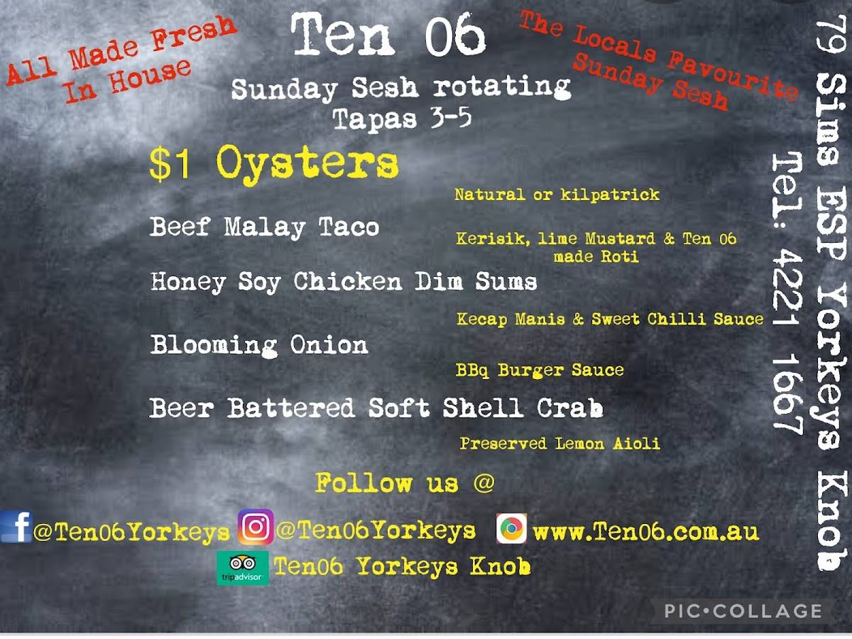 Menu at Ten 06 restaurant, Yorkeys Knob