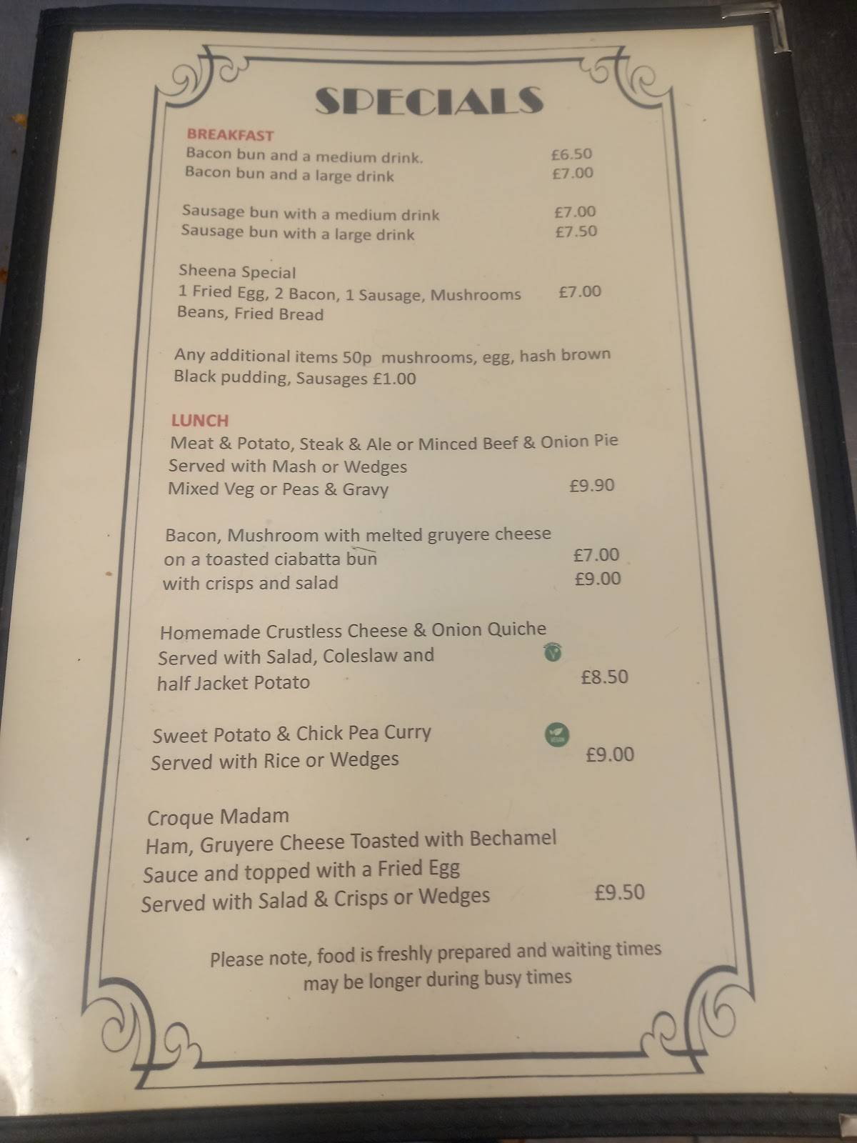 Menu at Wolds View Cafe, Caistor, 115 Brigg Rd