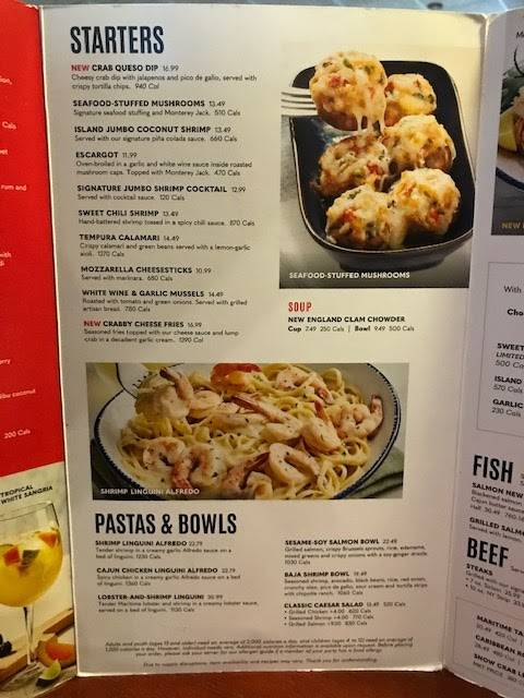 Menu at Red Lobster restaurant, Calgary, Macleod Trail SW