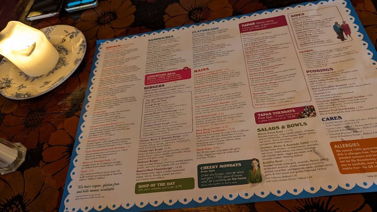 Menu at Calico Lounge restaurant, Chorley