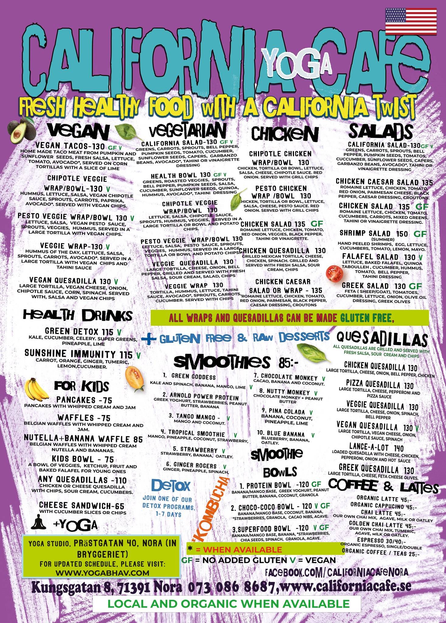 Menu at California Cafe, Nora