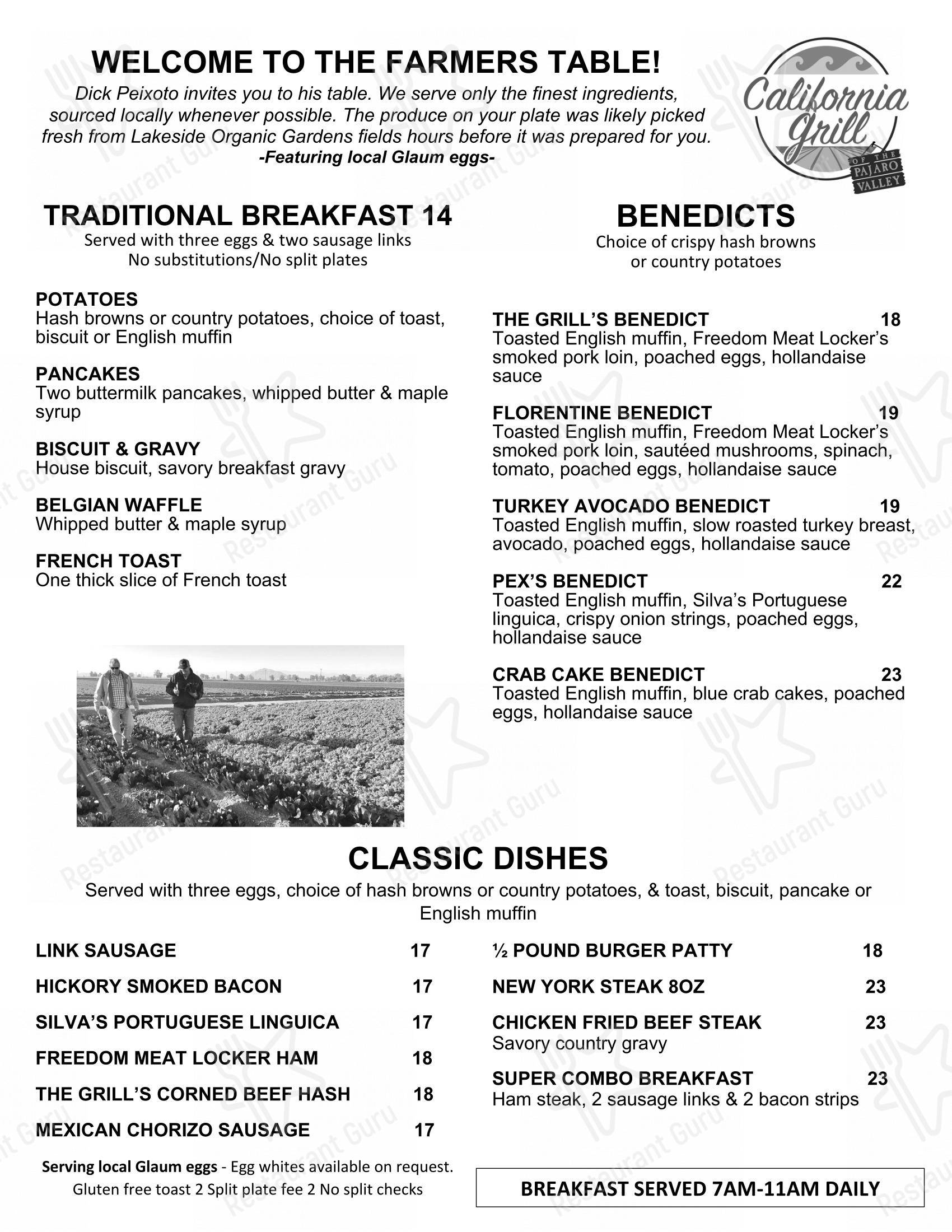 Menu at California Grill and Bar, Watsonville, 40 Penny Ln
