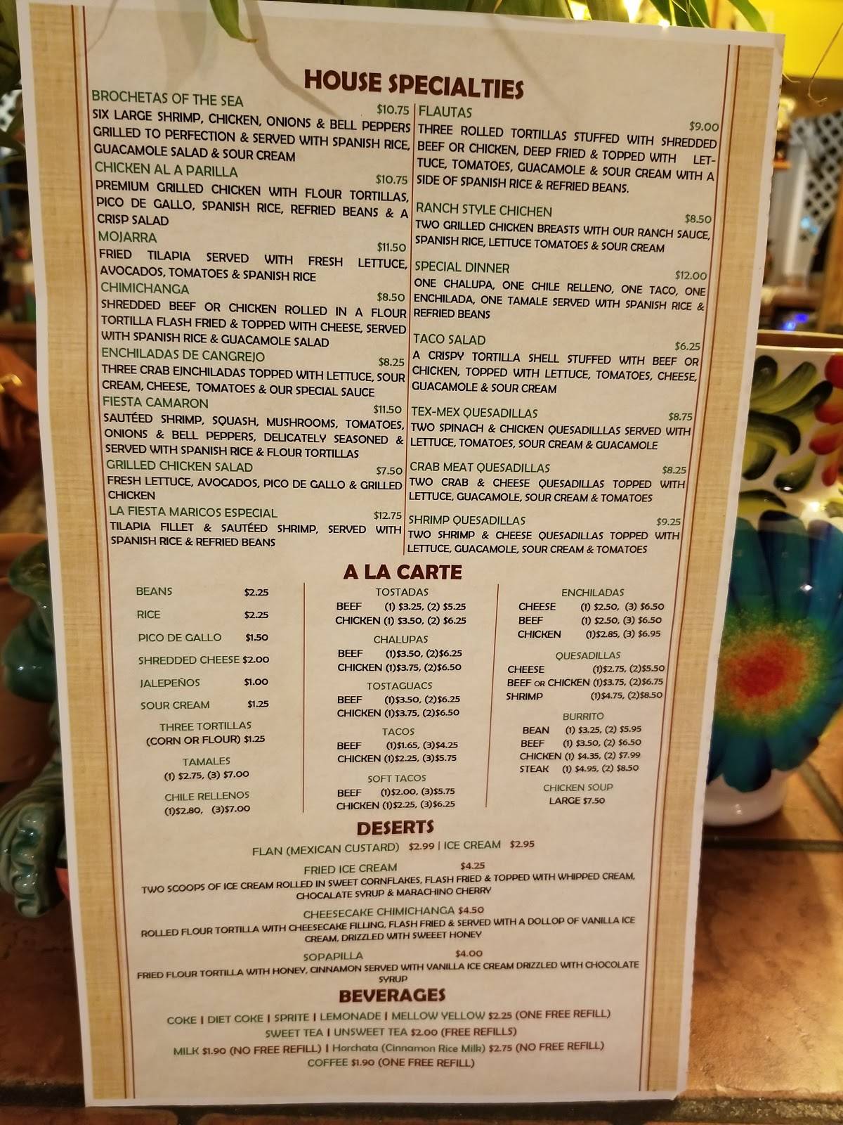 Menu at La Fiesta Mexican Restaurant, Camden, 29 E Dekalb St