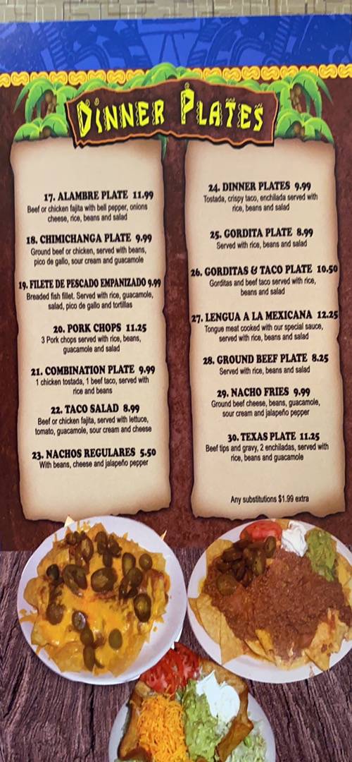 Menu at Los Comales restaurant, Cameron, N Travis Ave
