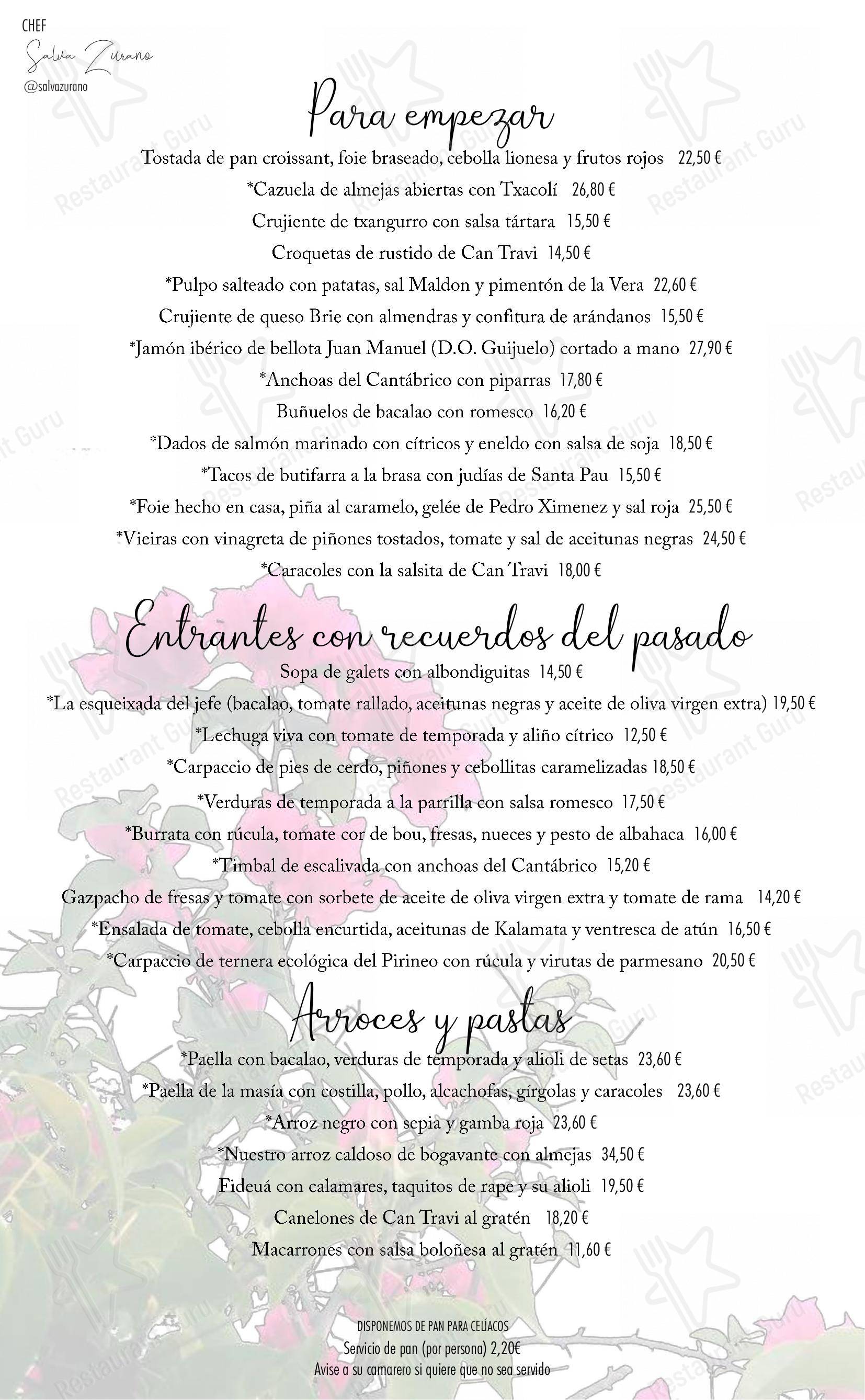 Carta del restaurante Can Travi Nou, Barcelona