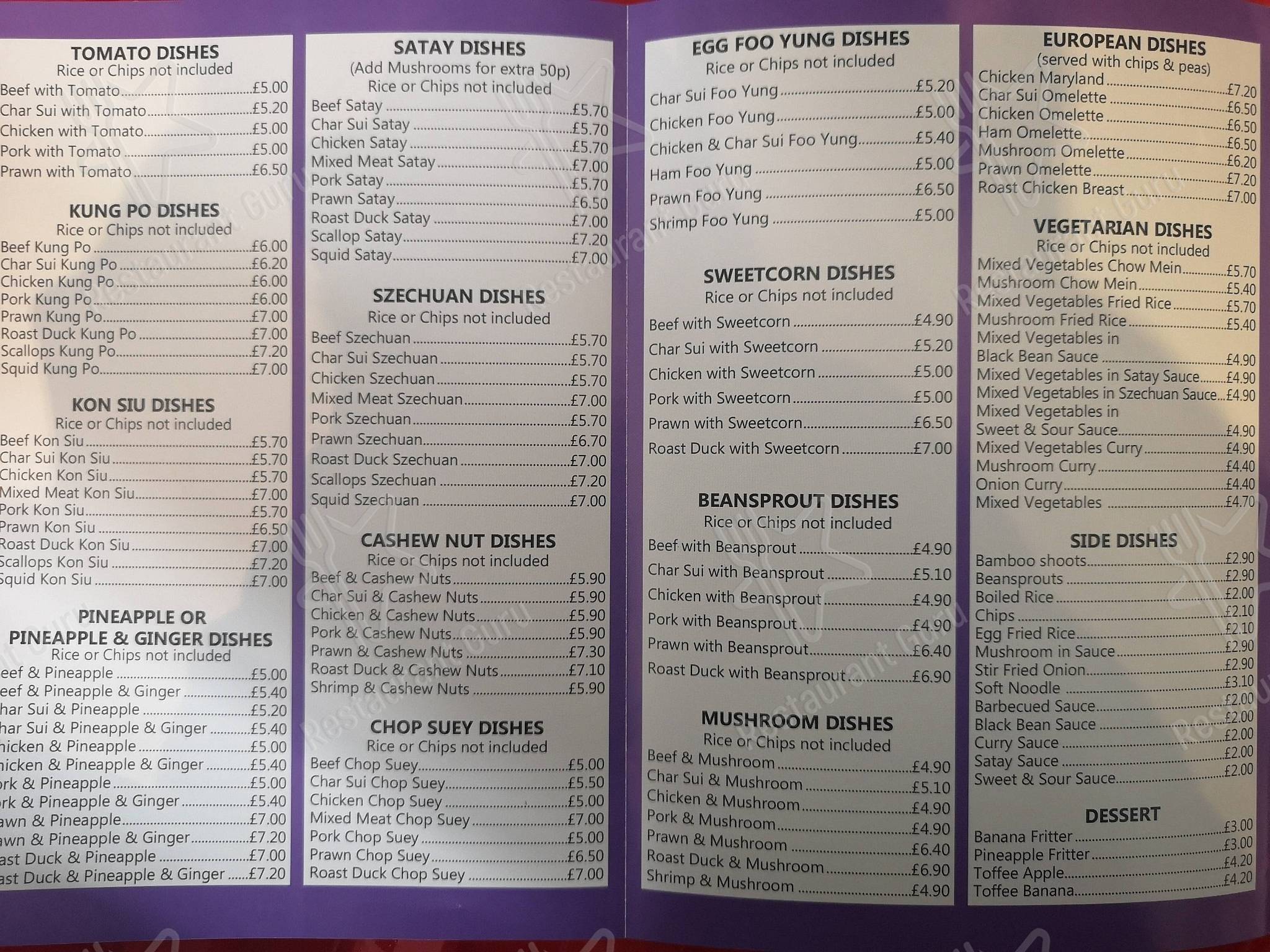 Menu at Canton Cuisine restaurant, Edinburgh
