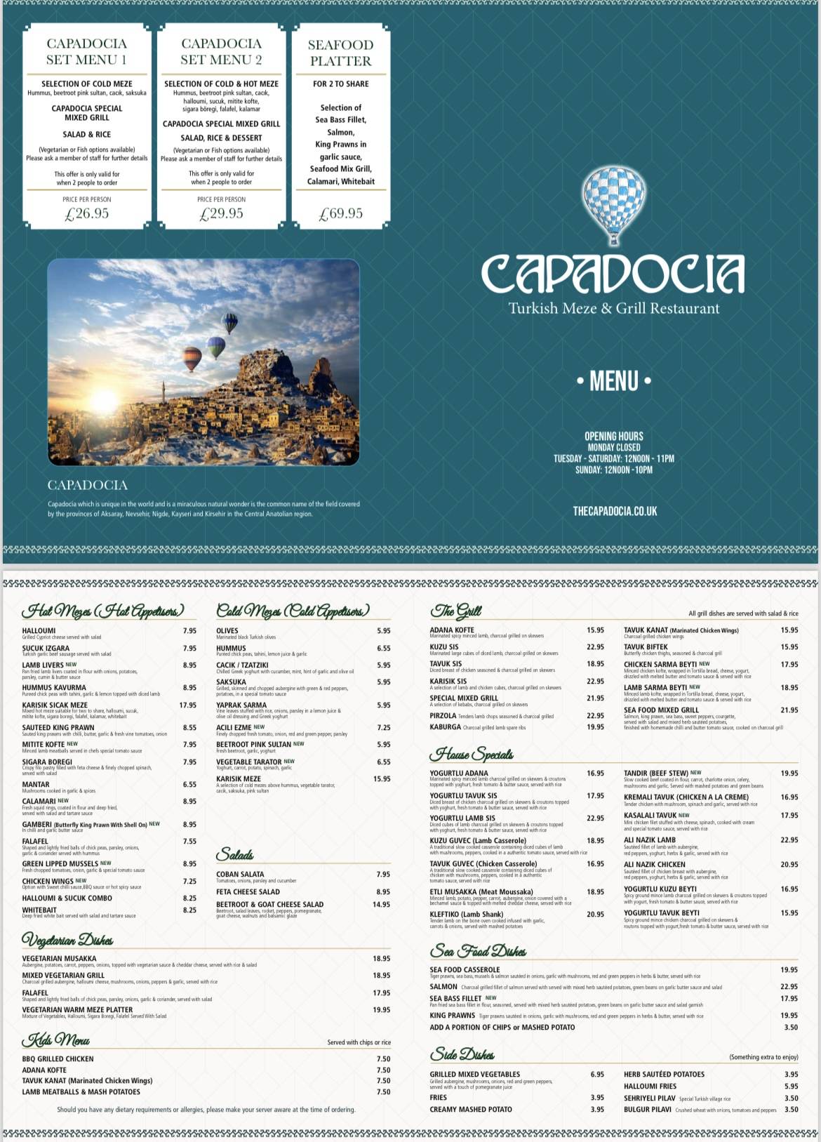 Menu at Capadocia Turkish Restaurant Newport Pagnell, Newport Pagnell