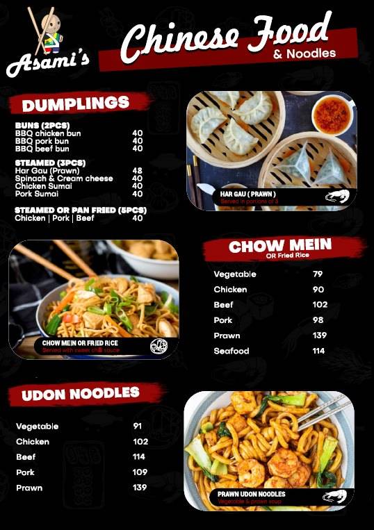 Menu at Asami's Tygervalley restaurant, Cape Town, Tyger Valley