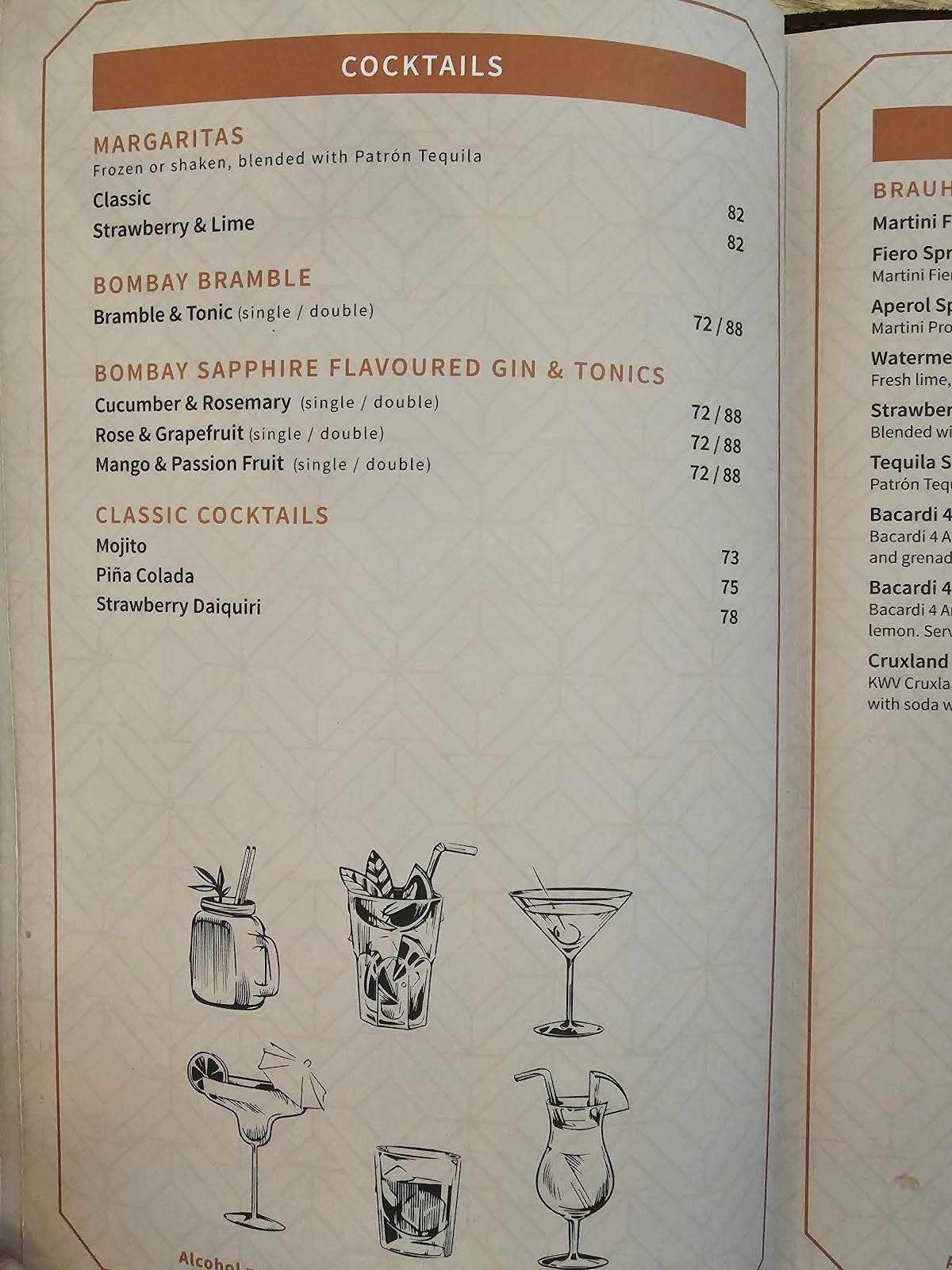 Menu at Kapstadt Brauhaus Strand restaurant, Cape Town