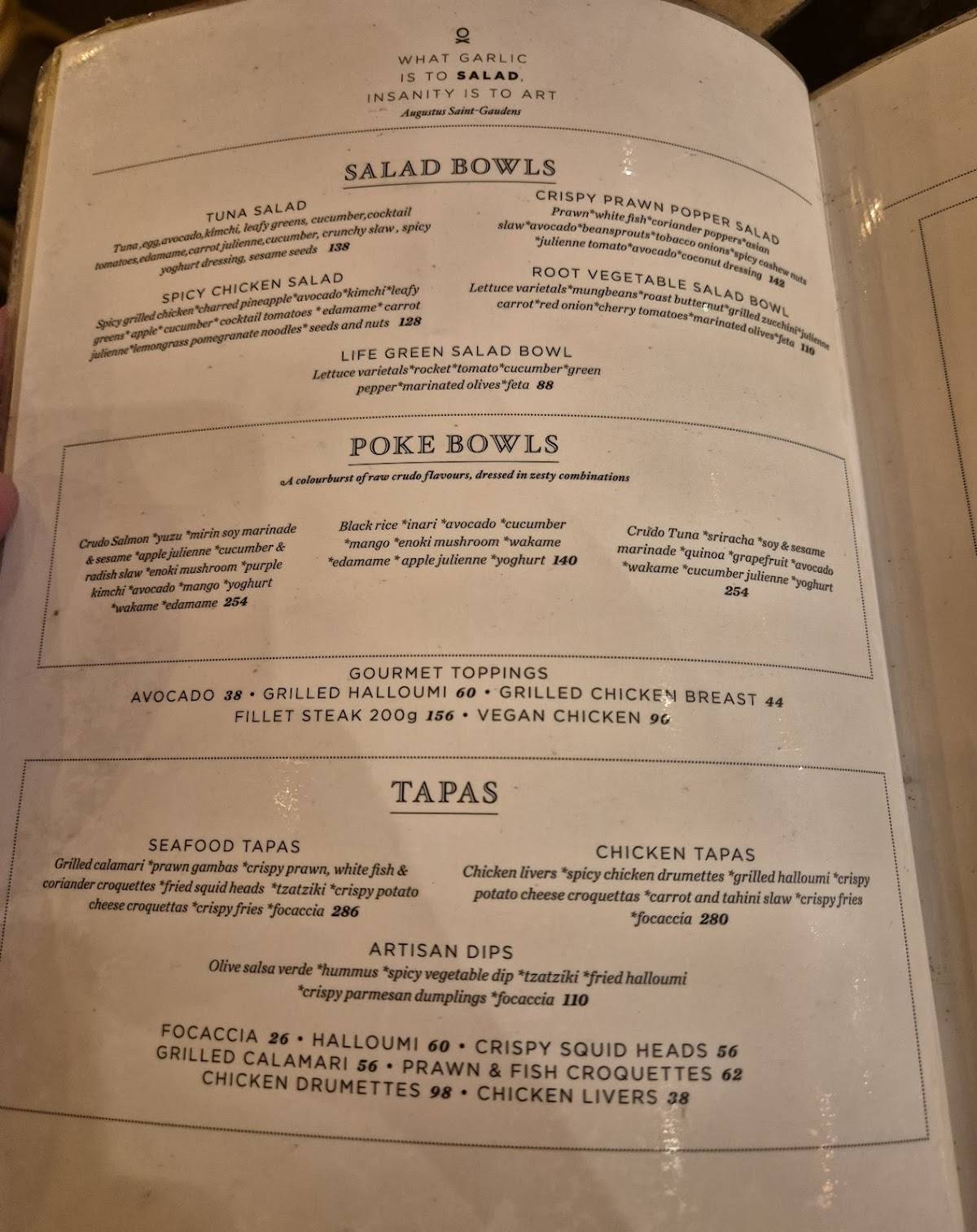 Menu at Life Grand Cafe Waterfront, Cape Town, 2 Pierhead Road