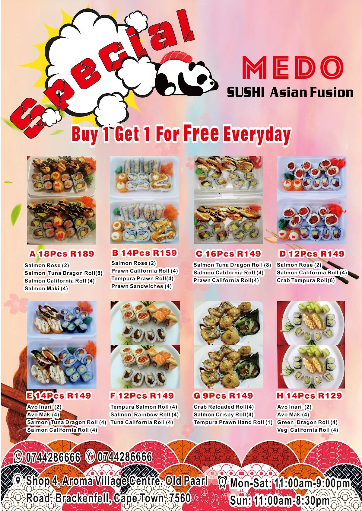 Menu at Medo Sushi Asian Fusion restaurant, Cape Town
