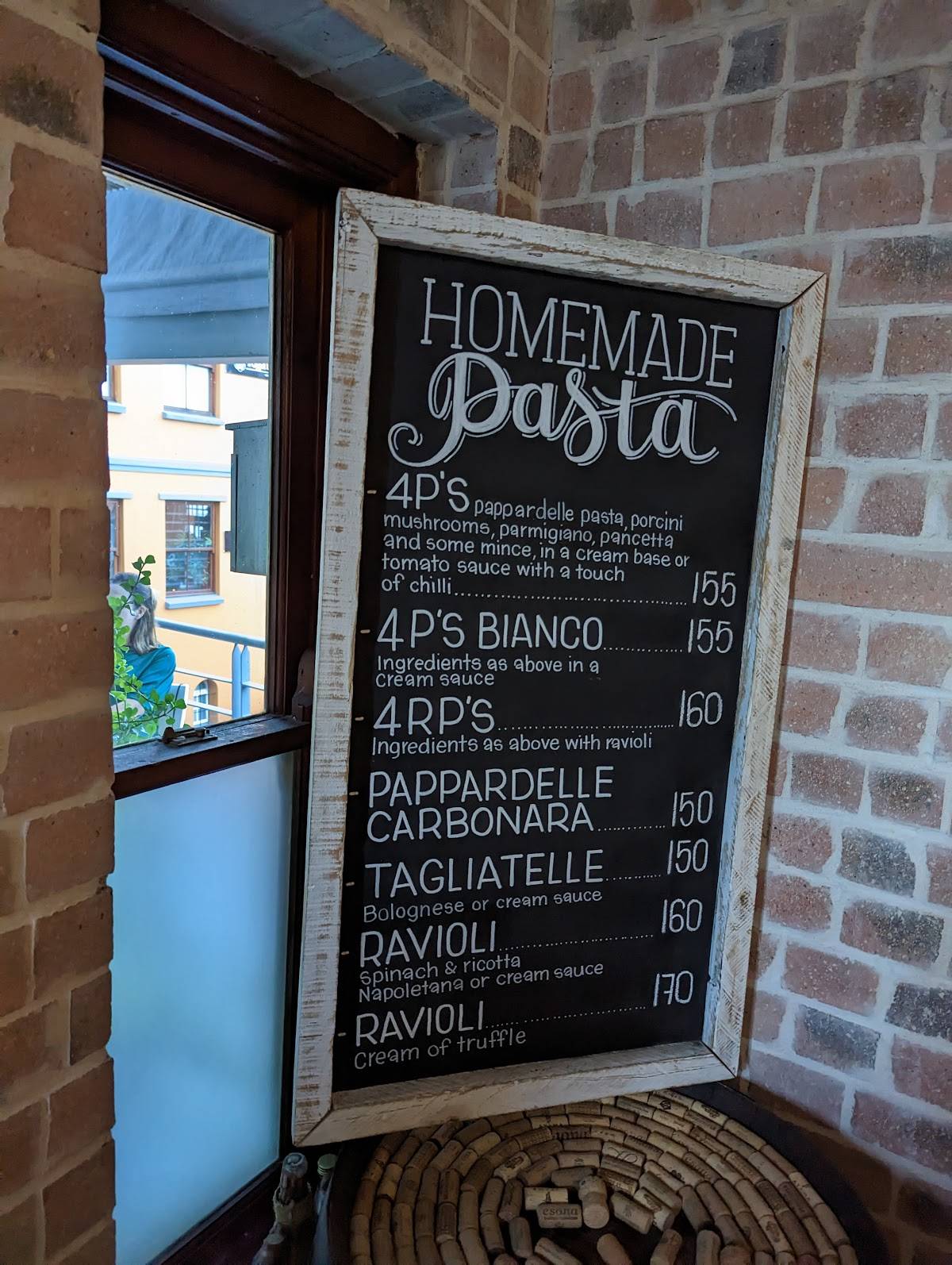 Menu at Osteria Tarantino restaurant, Cape Town