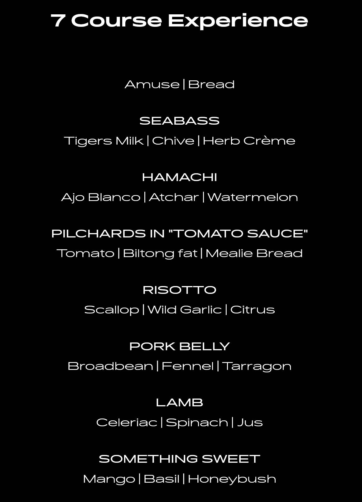 Menu at Cape Town Social Club, Amsterdam
