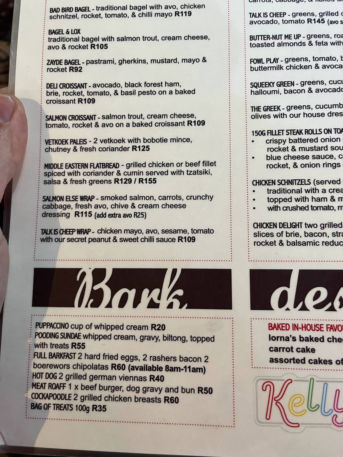 Menu at Thirsty Scarecrow restaurant, Stellenbosch