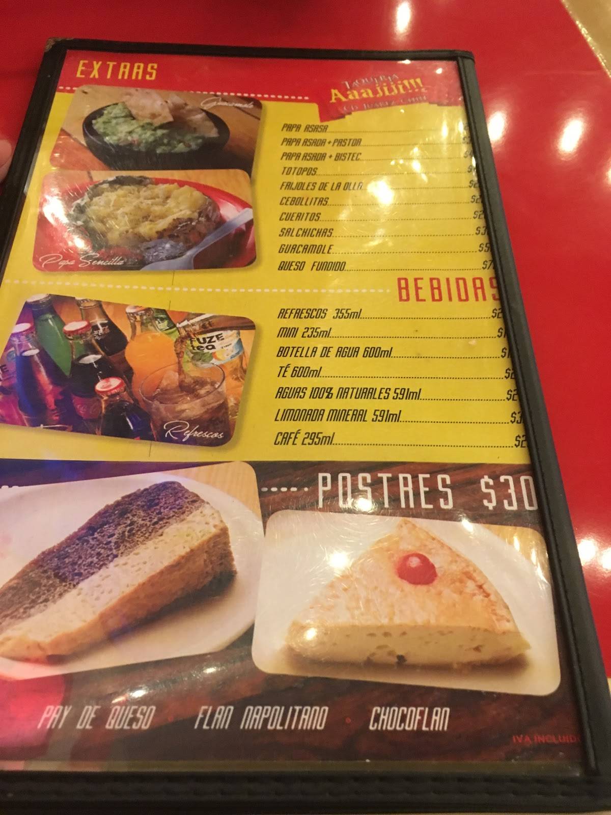 Menu at La Taqueria de Juárez. restaurant, Ciudad Juarez