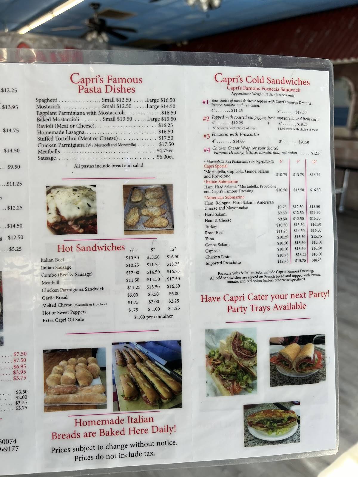 Menu at Capri Deli & Pizza In Palatine pizzeria, Palatine