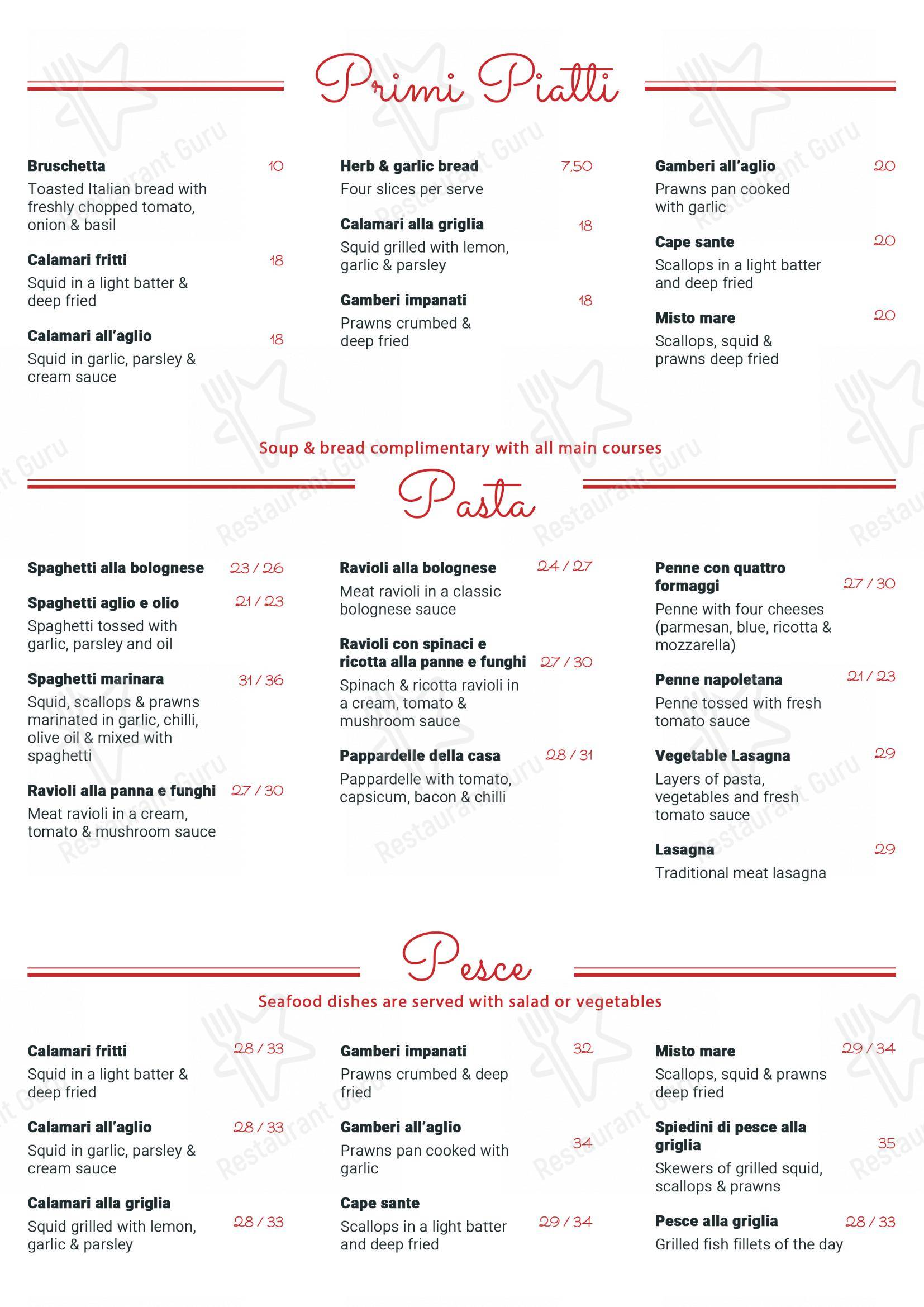 Menu at Capri Restaurant, Fremantle