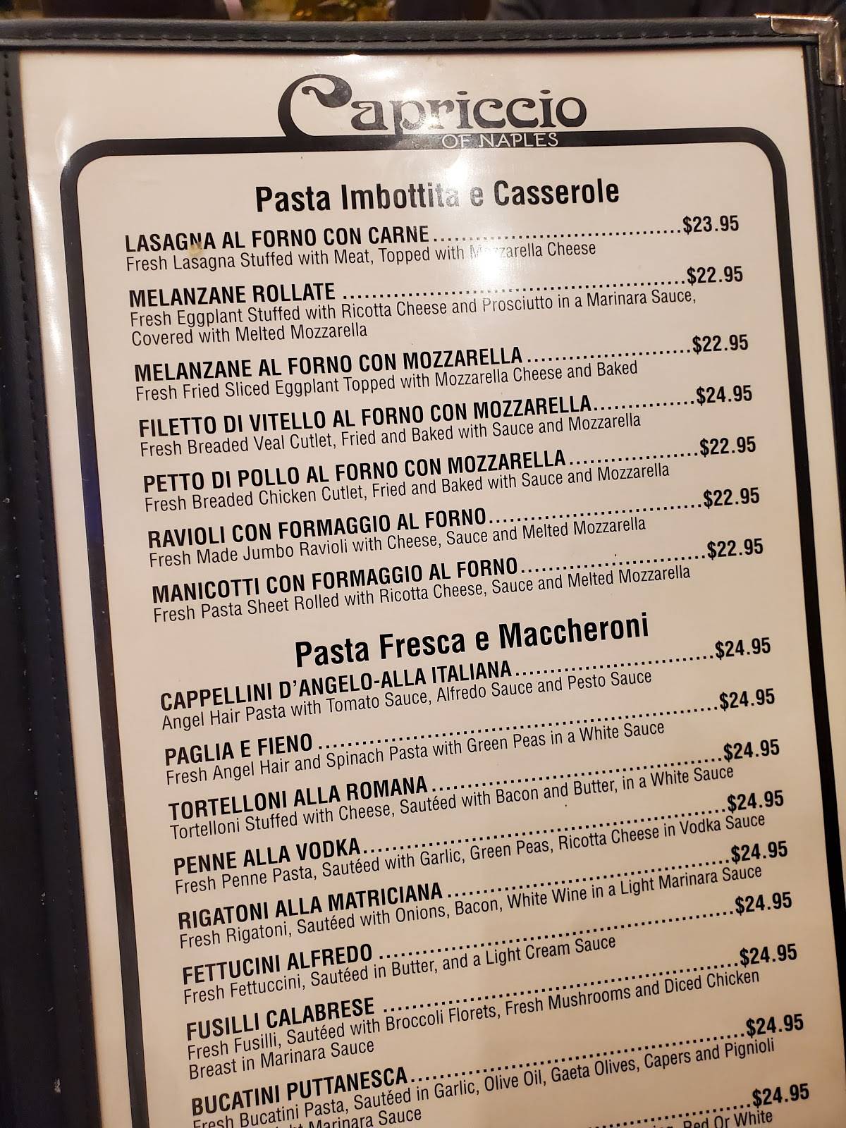 Menu at Capriccio of Naples Italian Restaurant, Naples