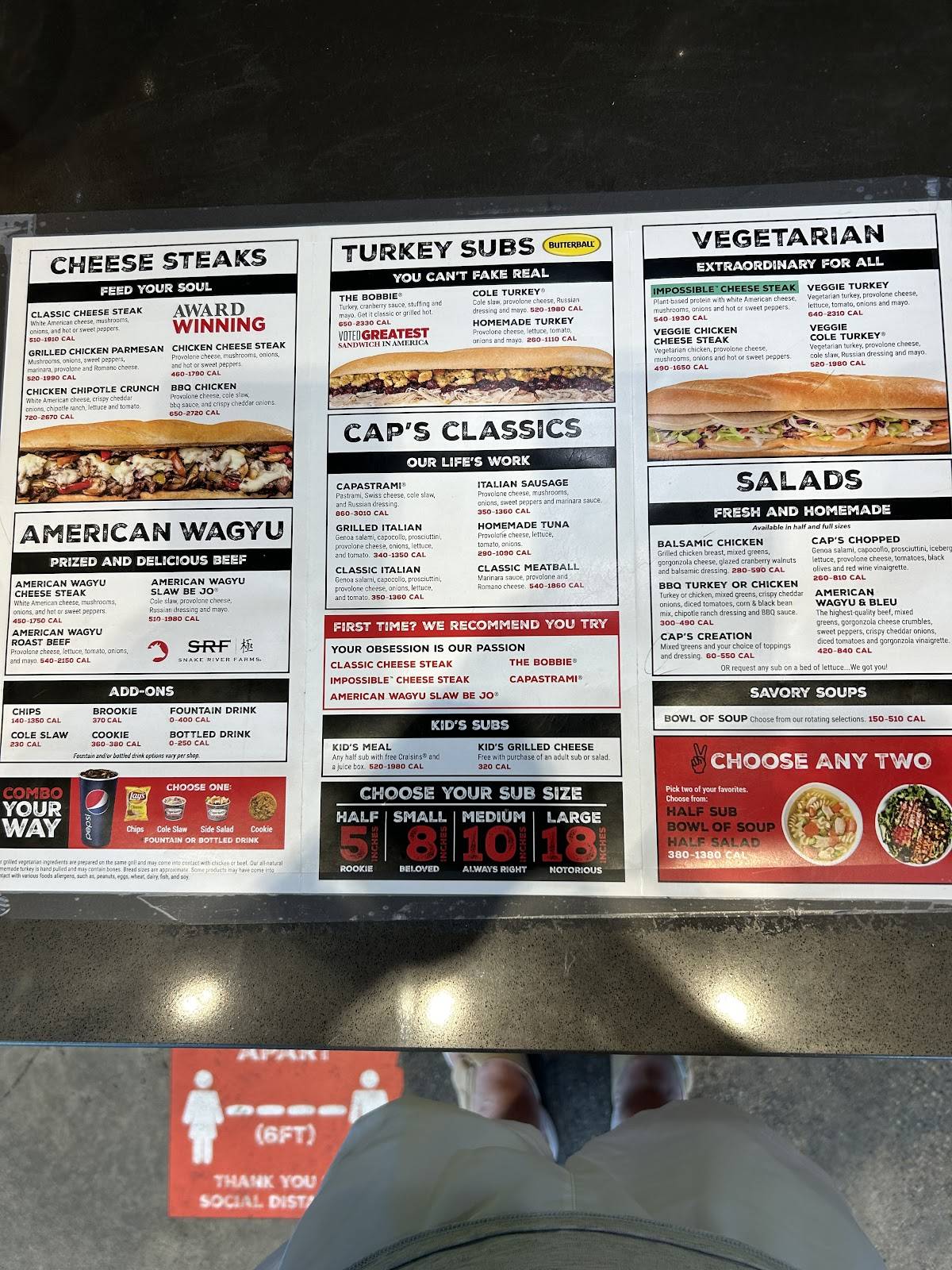 Menu at Capriotti's Sandwich Shop restaurant, Clive