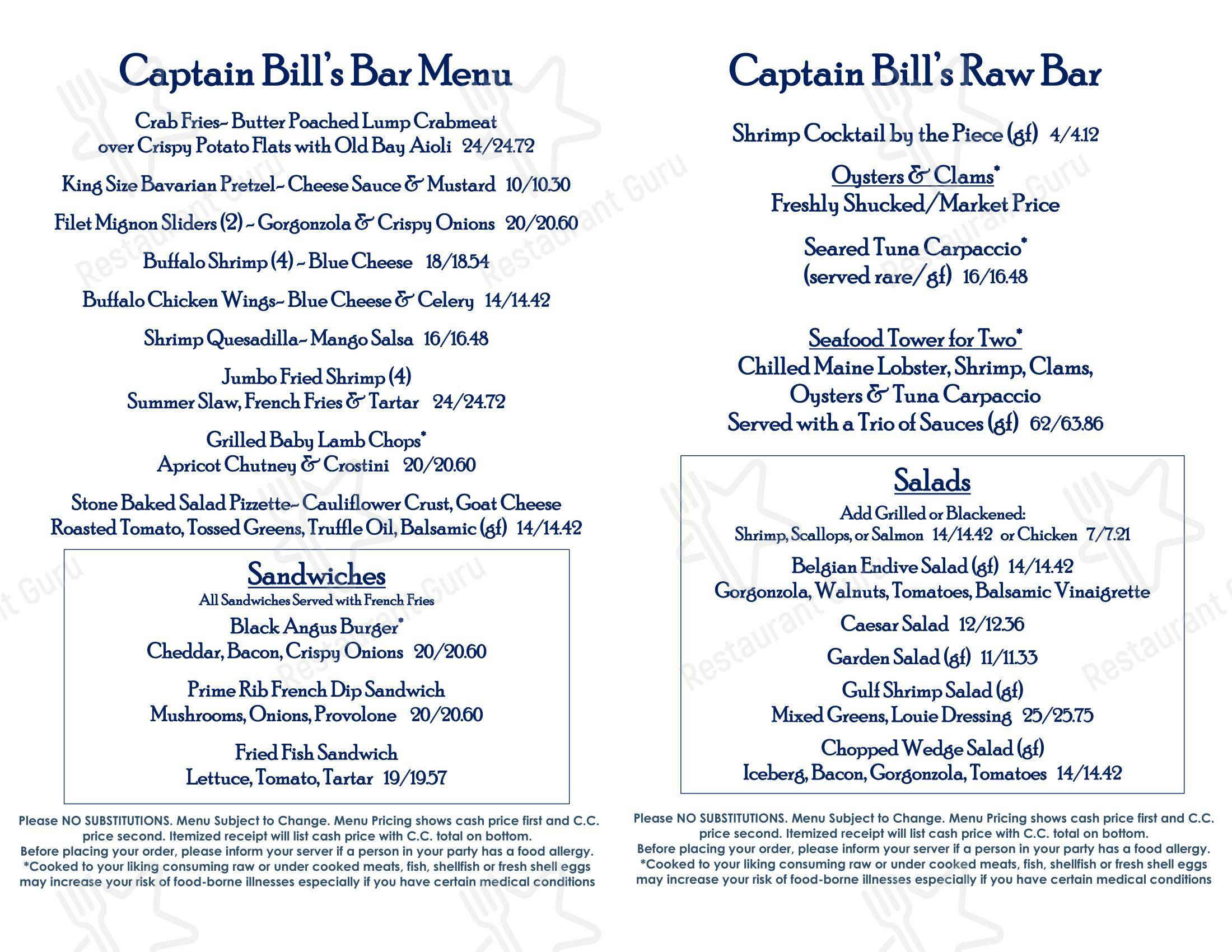 Menu at Captain Bills Restaurant & Catering, Bay Shore