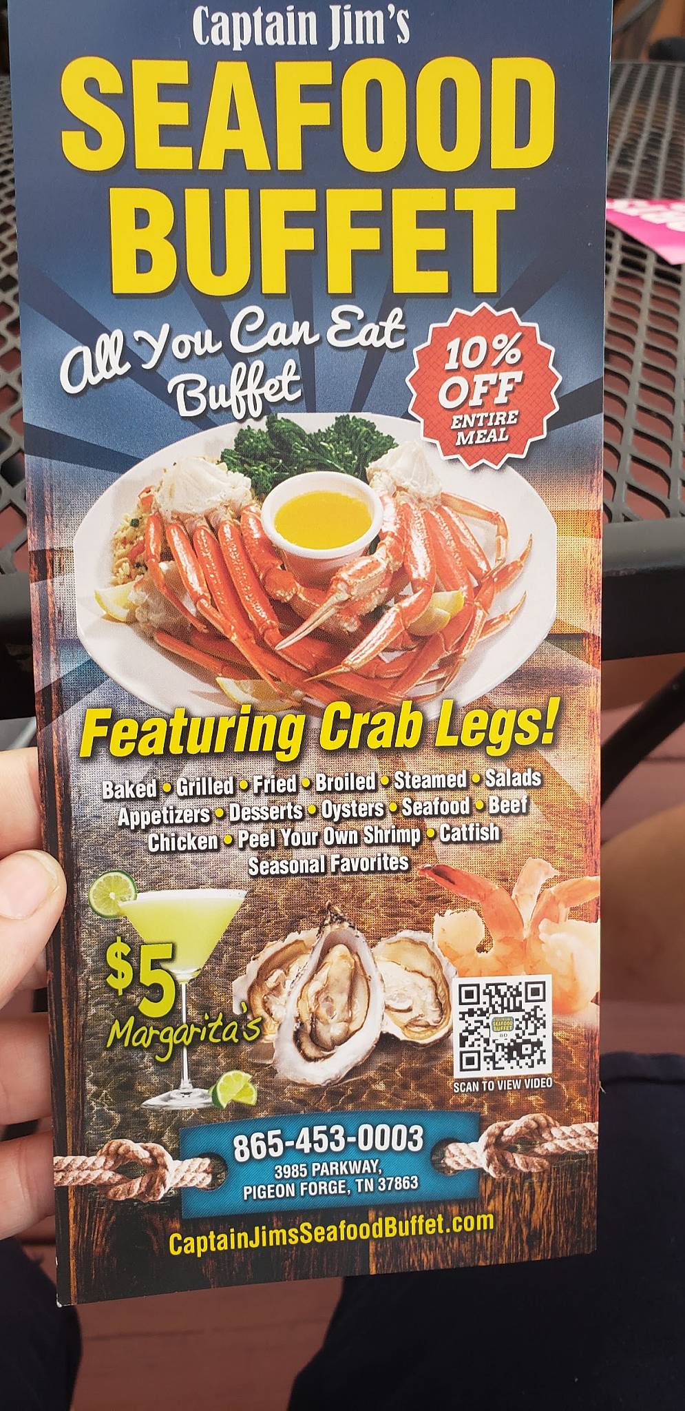 Menu at Captain Jim's Seafood Buffet restaurant, Pigeon Forge