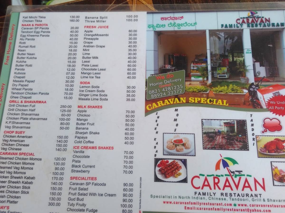 Menu at Caravan Family Restaurant, Mysuru, No.53/1