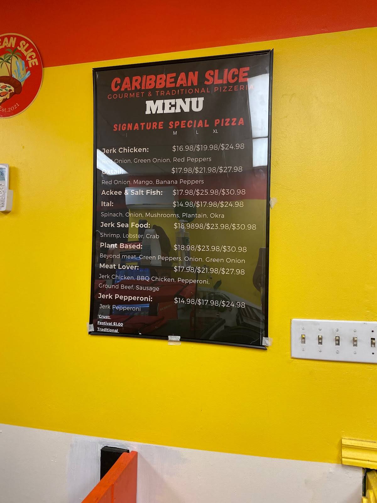 Menu at Caribbean Slice pizzeria, Toronto