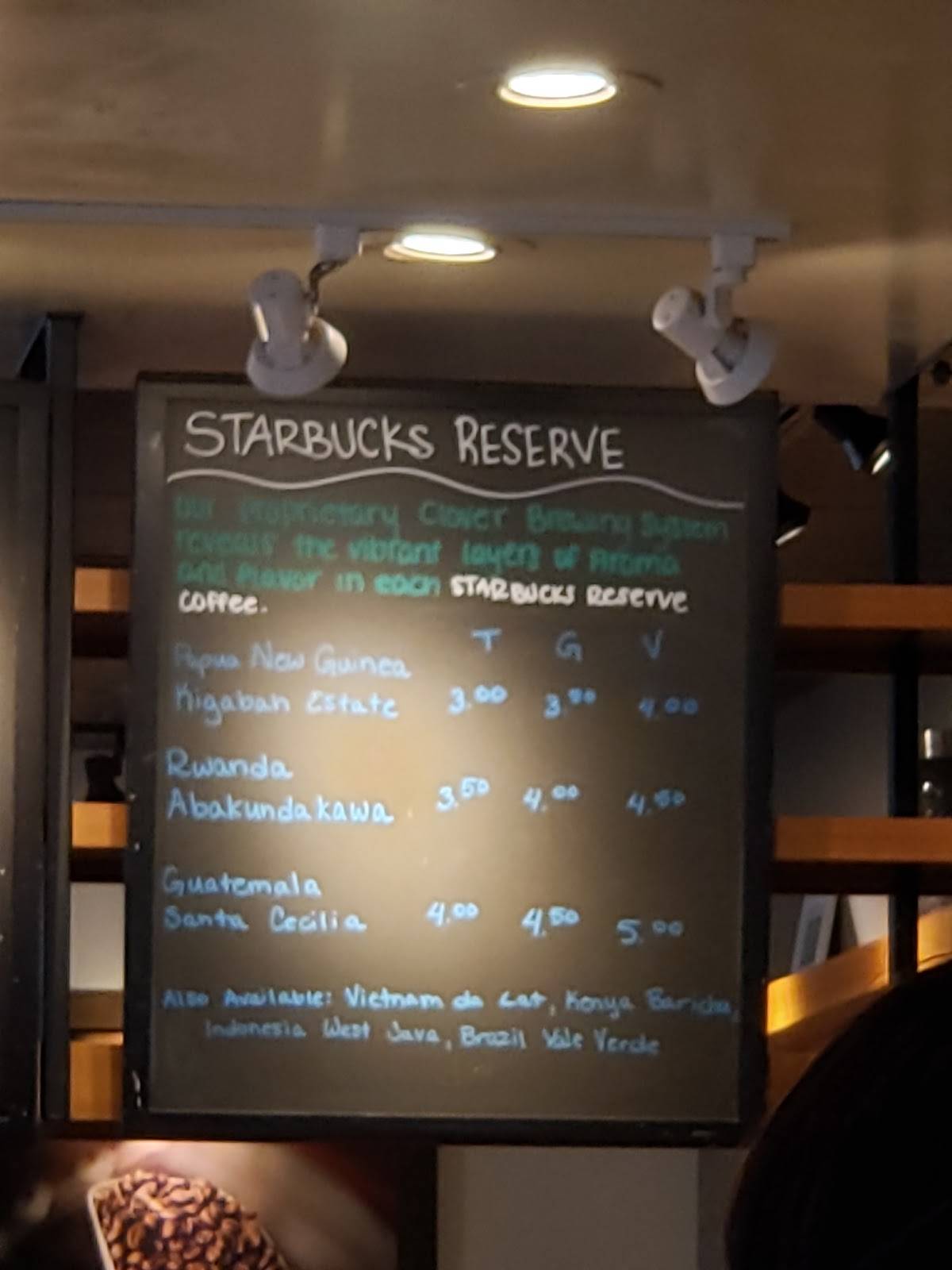 Menu at Starbucks restaurant, Carmel-by-the-Sea, 3650 Rio Rd