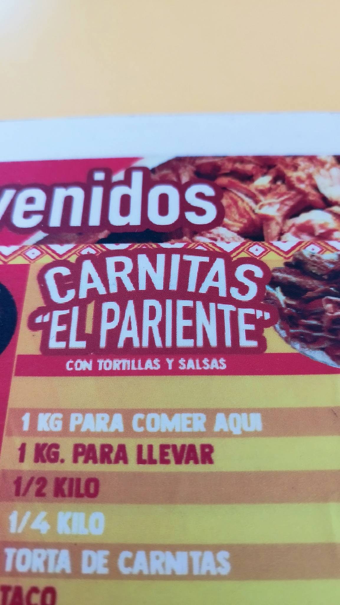 Menu at Carnitas el Pariente restaurant, Santa Rosa Jáuregui