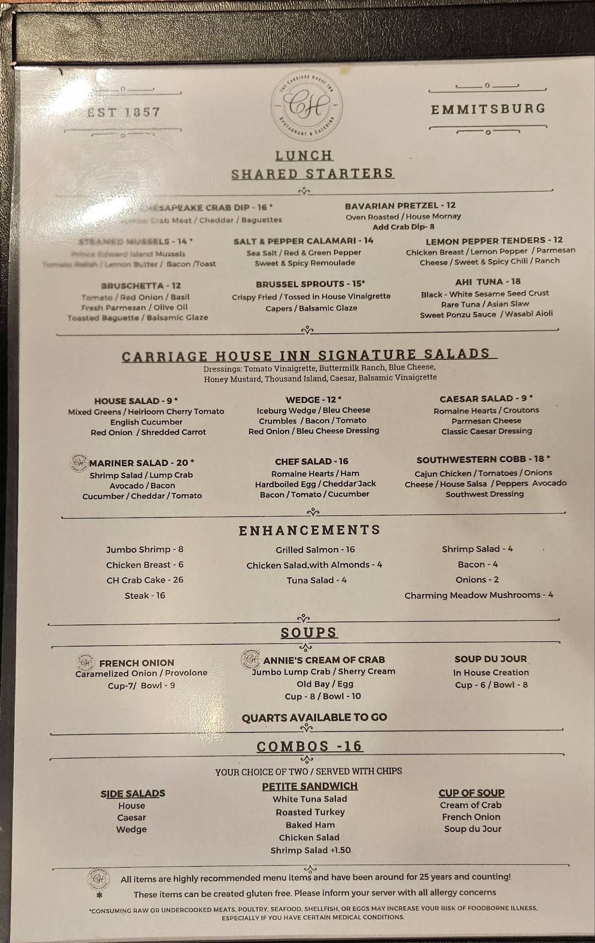 Menu at Carriage House Inn Restaurant & Catering, Emmitsburg