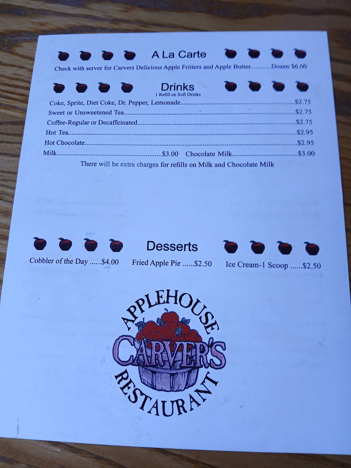 Menu at Carver's Orchard & Applehouse Restaurant, Cosby