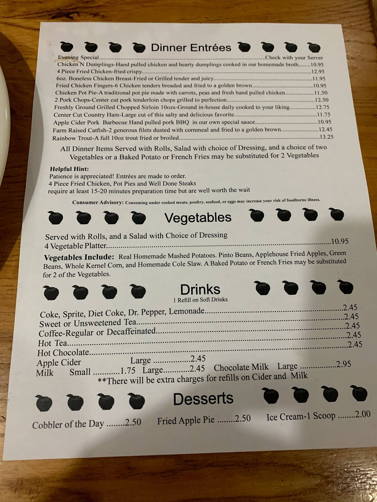 Menu at Carver's Orchard & Applehouse Restaurant, Cosby