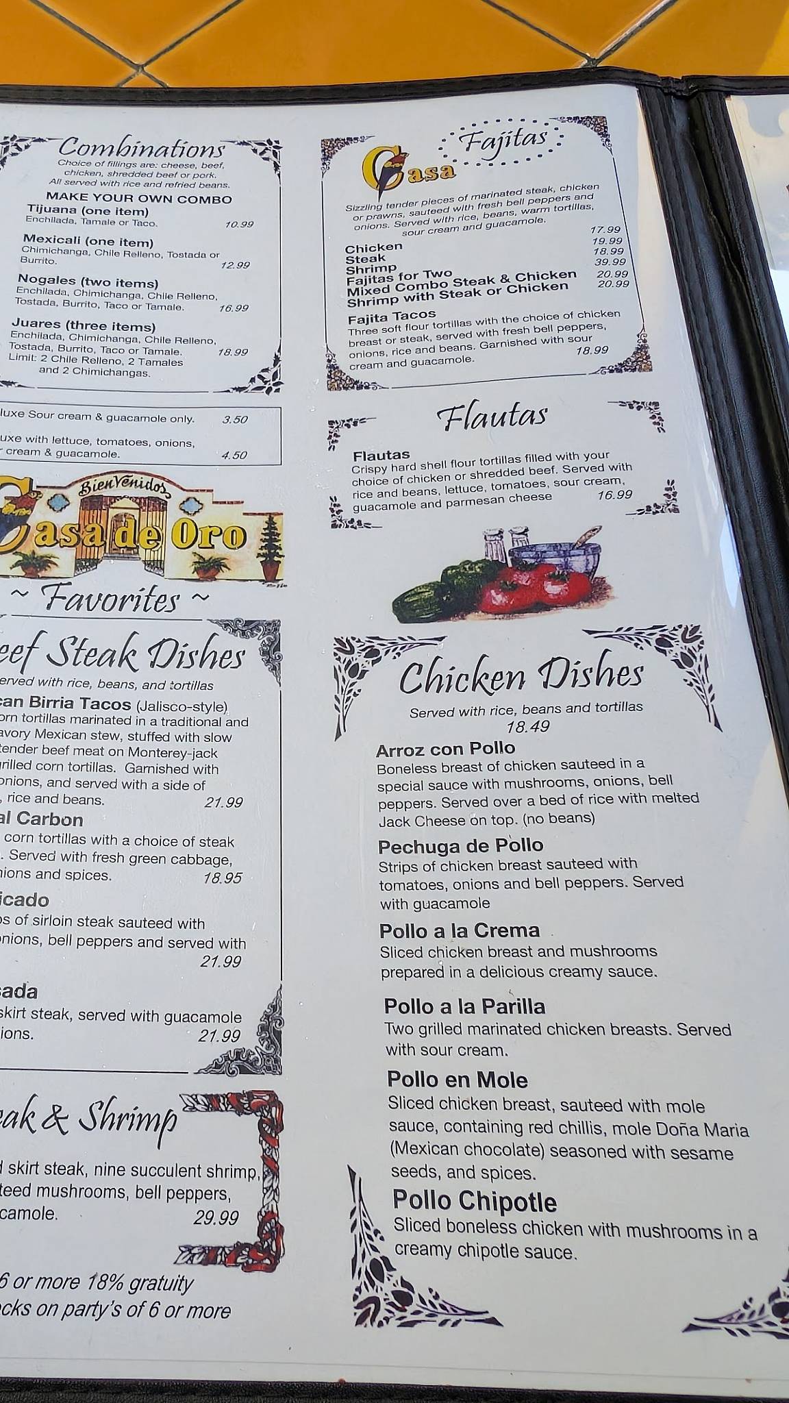 Menu at Casa De Oro restaurant, Kellogg