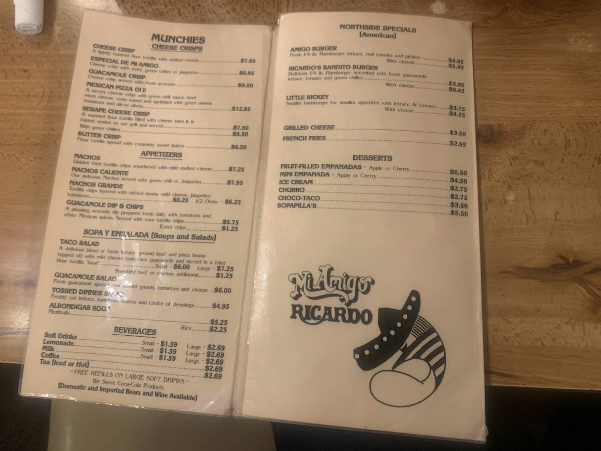 Menu at Mi Amigo Ricardo restaurant, Casa Grande