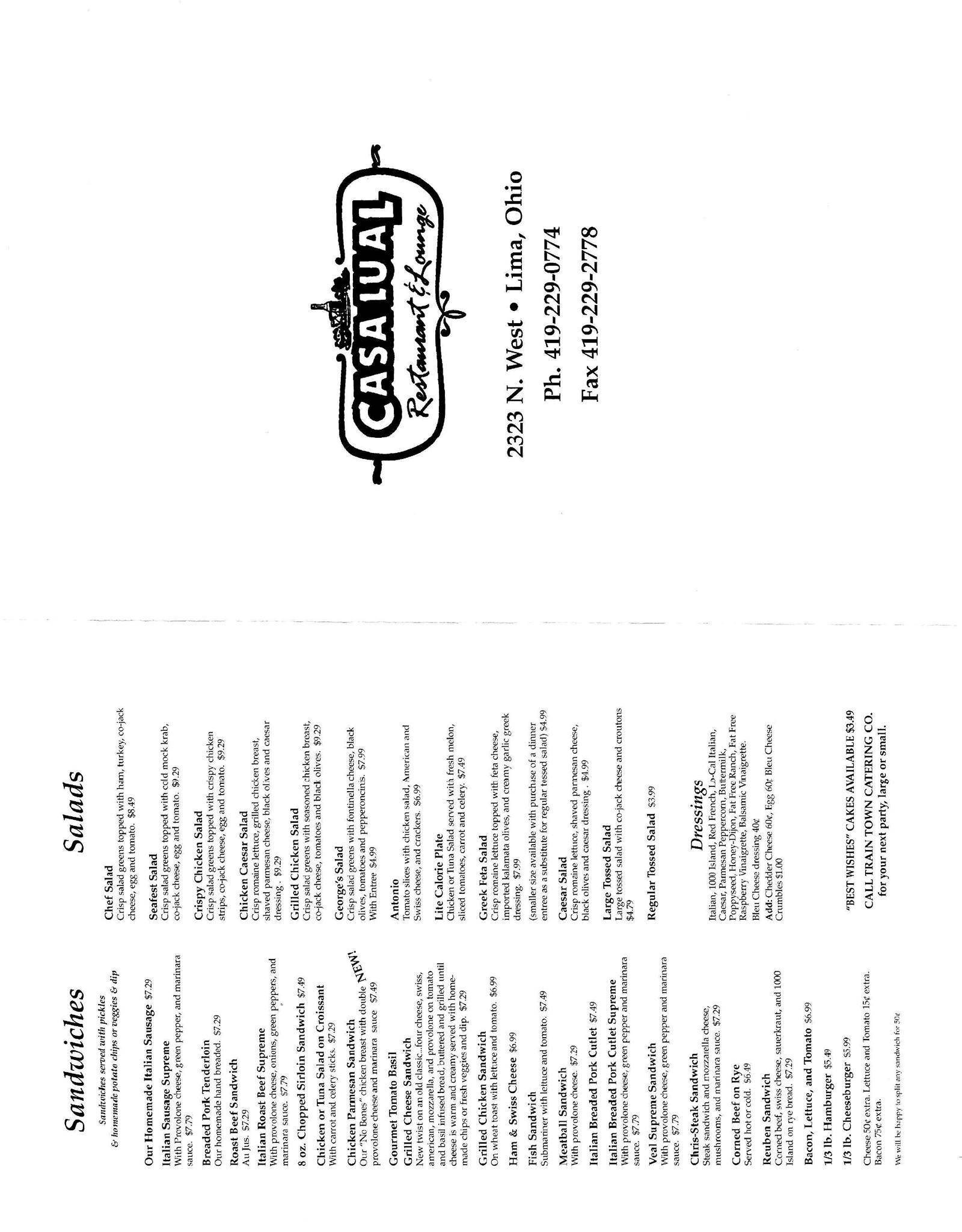 Menu at Casa Lu Al restaurant, Lima, N West St