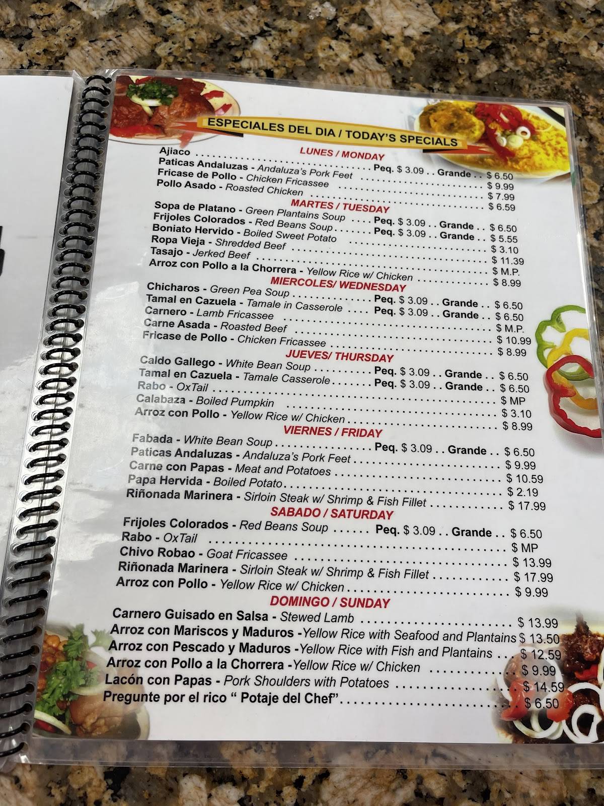 Menu at Casa Marin Restaurant, Hialeah, Palm Ave