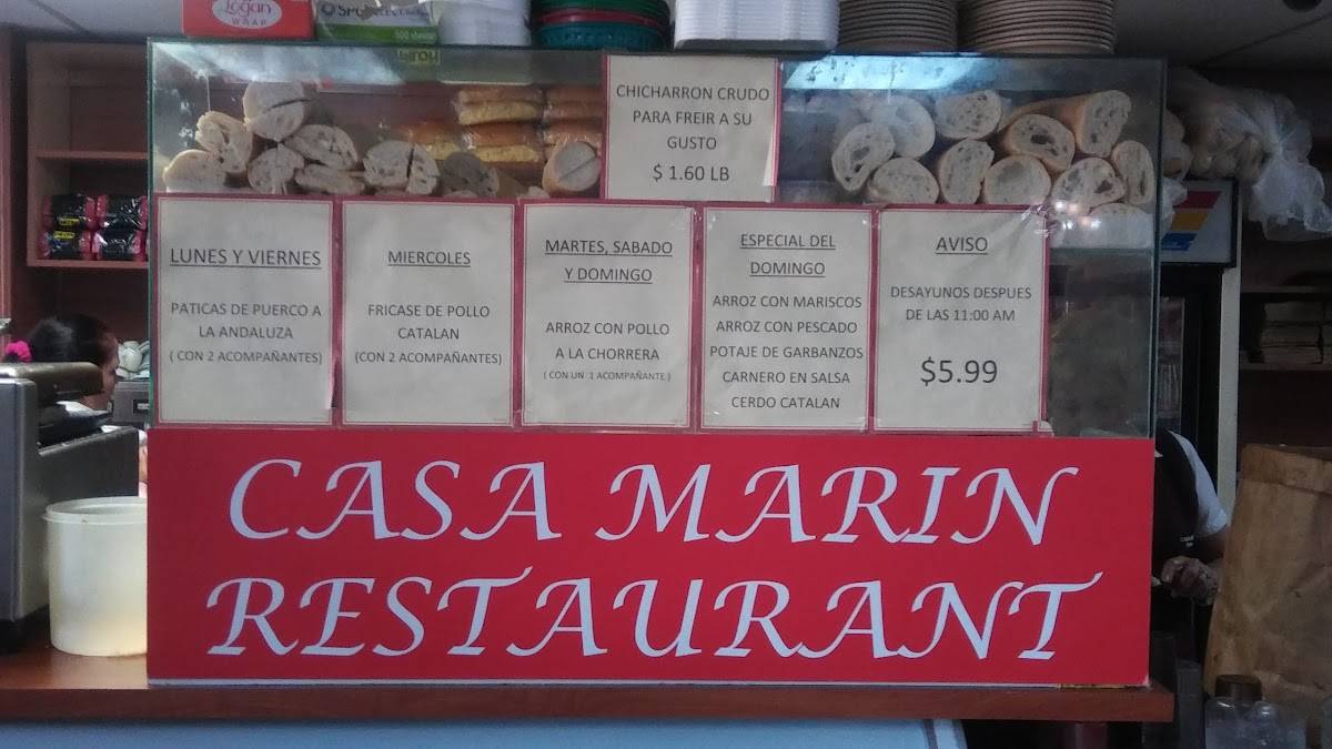 Menu at Casa Marin Restaurant, Hialeah, Palm Ave