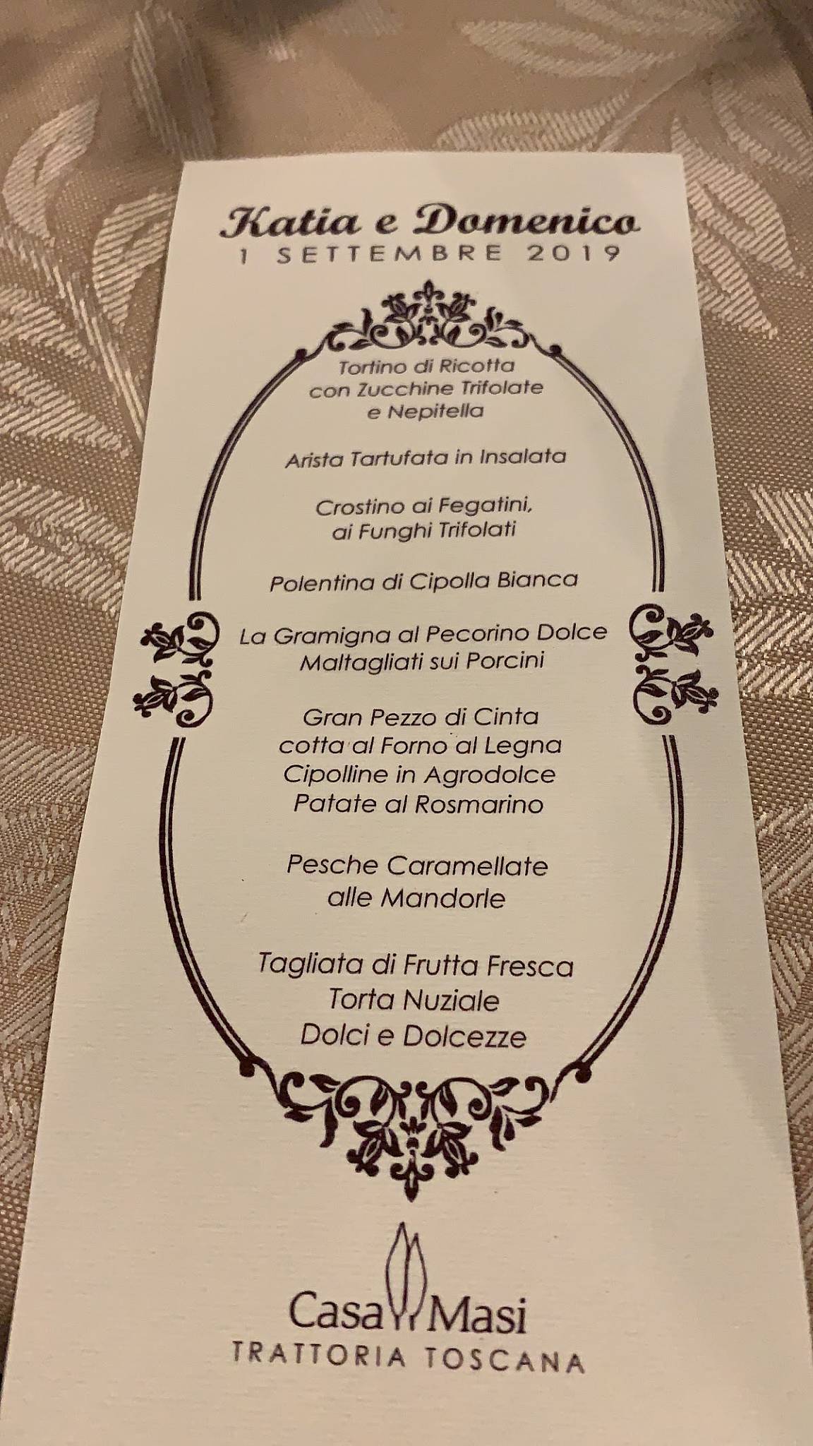 Menu da Casa Masi ristorante, Montaione