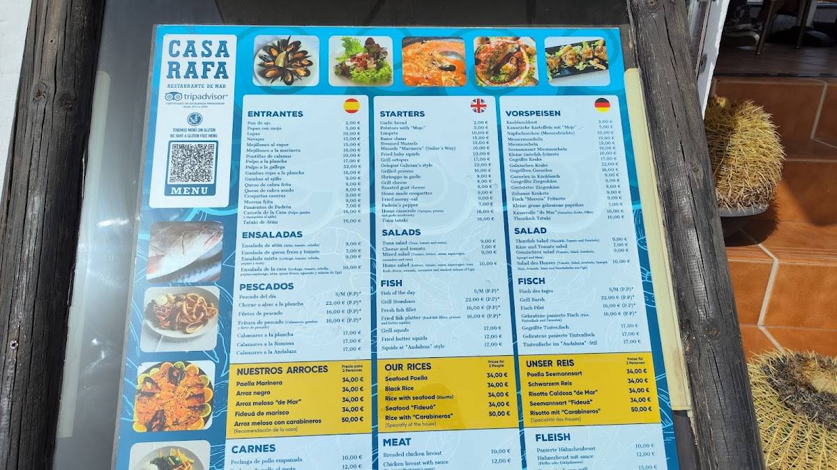 Carta de Casa Rafa Restaurante De Mar, El Golfo