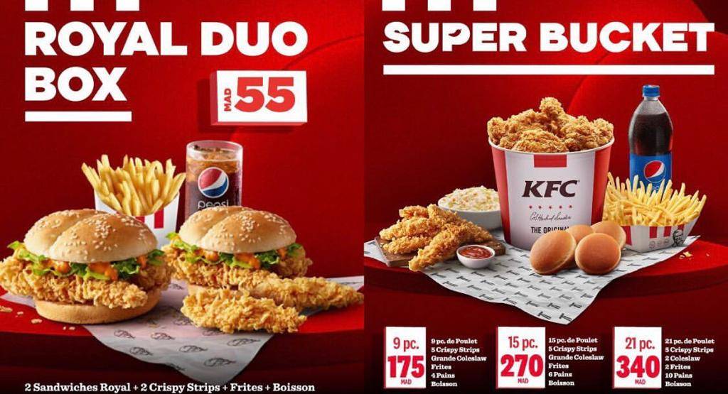Menu at KFC restaurant, Casablanca, Bd Ghandi