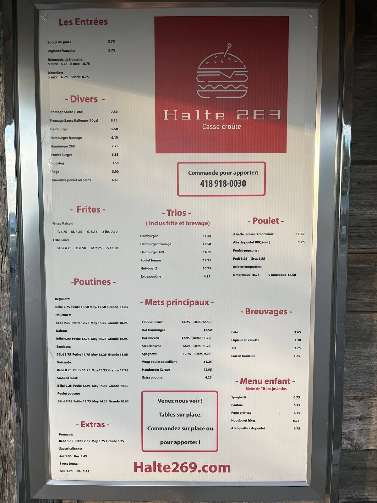 Menu au Casse-Croûte Halte 269 pub et bar, Saint-Gilles