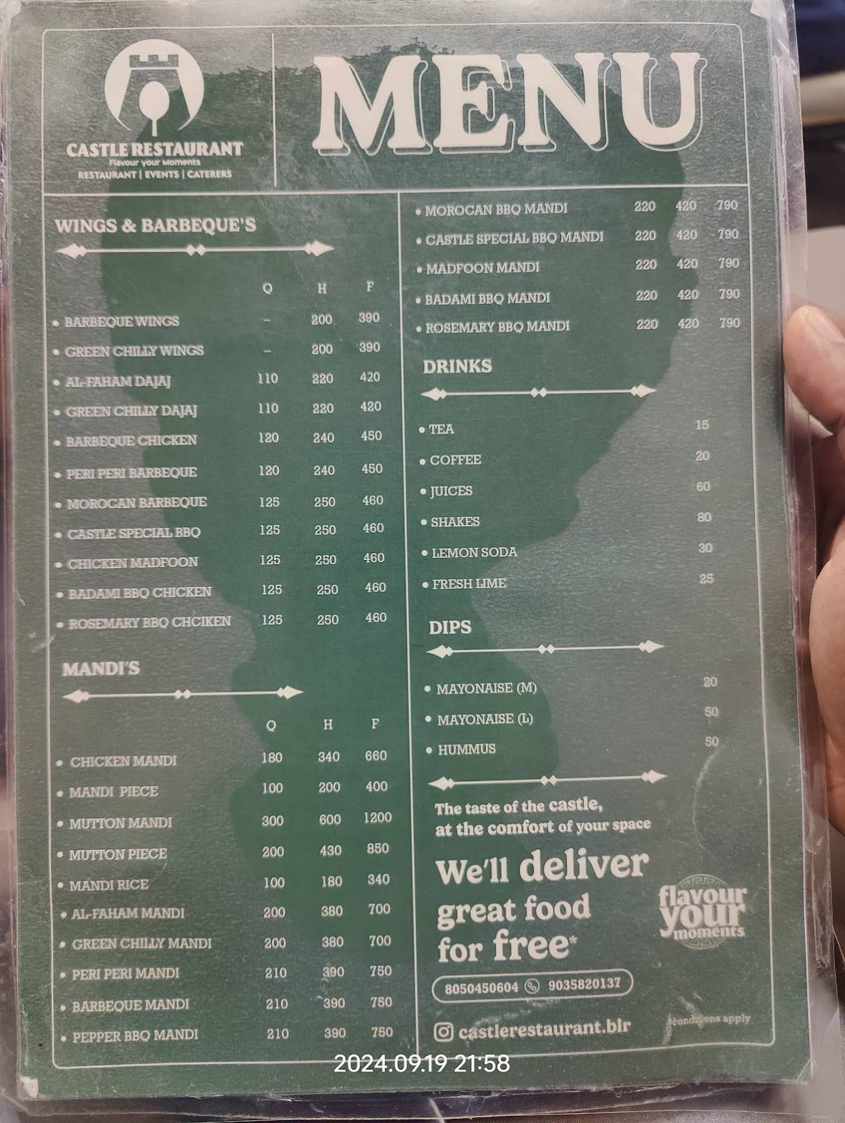 Menu at Castle Restaurant, Bengaluru, 11/7