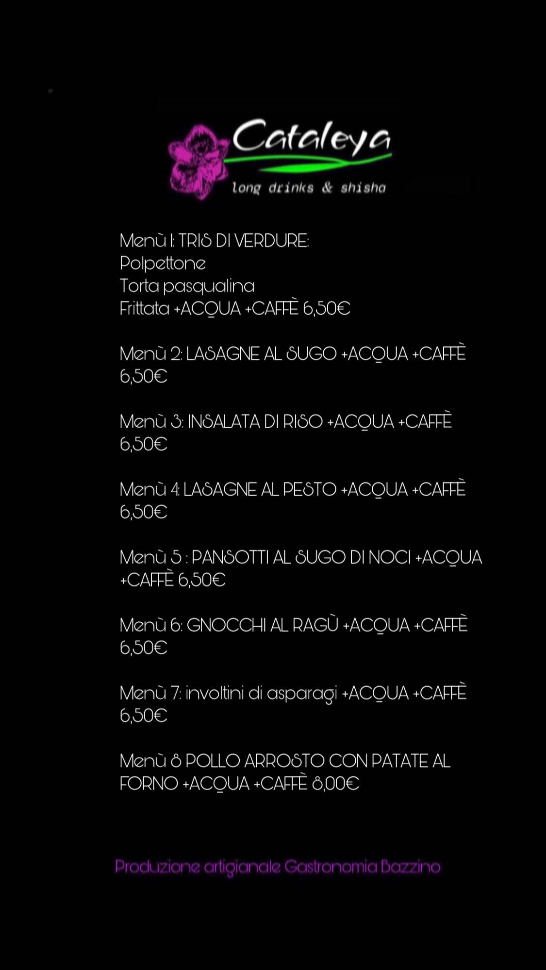 Menu da Cataleya long drinks pub & bar, Savona