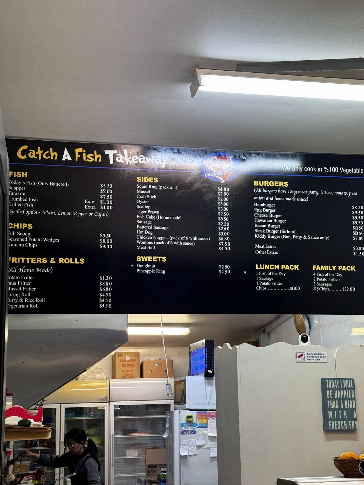 Menu at Catch a Fish Takeaway fast food, Auckland