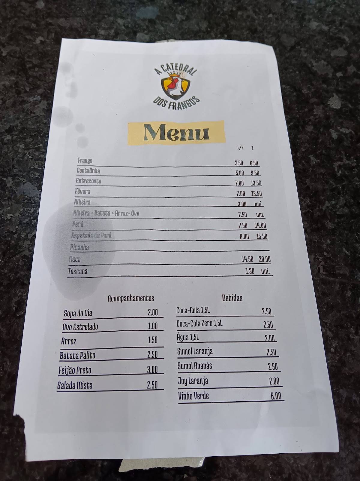 Menu at A Catedral dos frangos restaurant, Paços de Ferreira