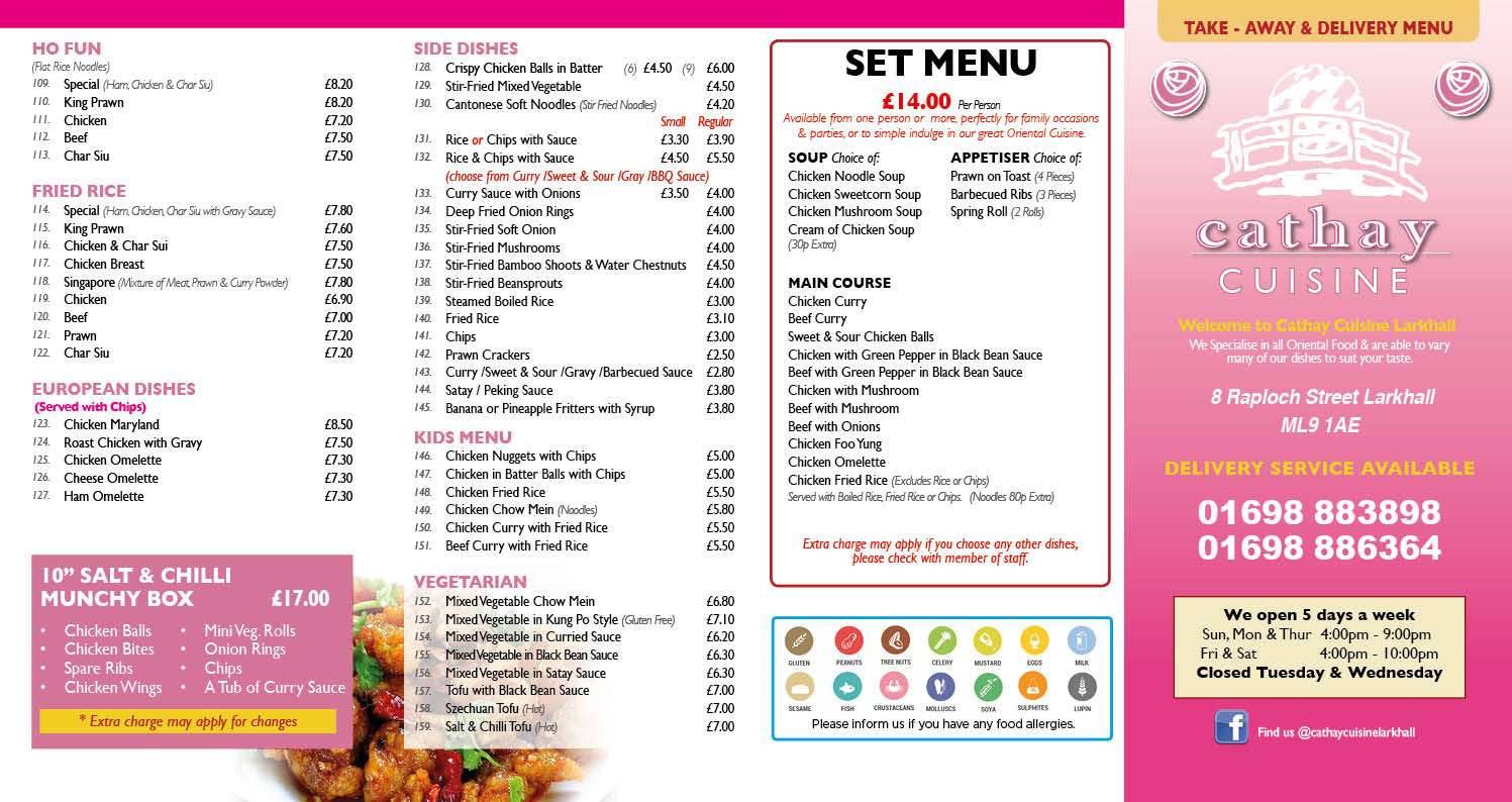 Menu at Cathay Cuisine restaurant, Larkhall